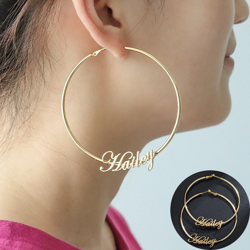 Big Hoop Cursive Earrings by Beceff® Decent Looking Bespoke - Etsy