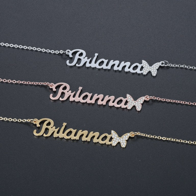 Sparkling Butterfly Name Necklace by Beceff® • Single Nameplate Custom ...