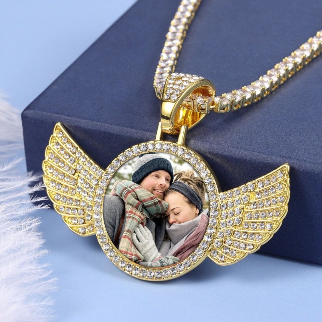 Angel Wings Photo Necklace: Personalized Family Pendant, Tennis Chain ...