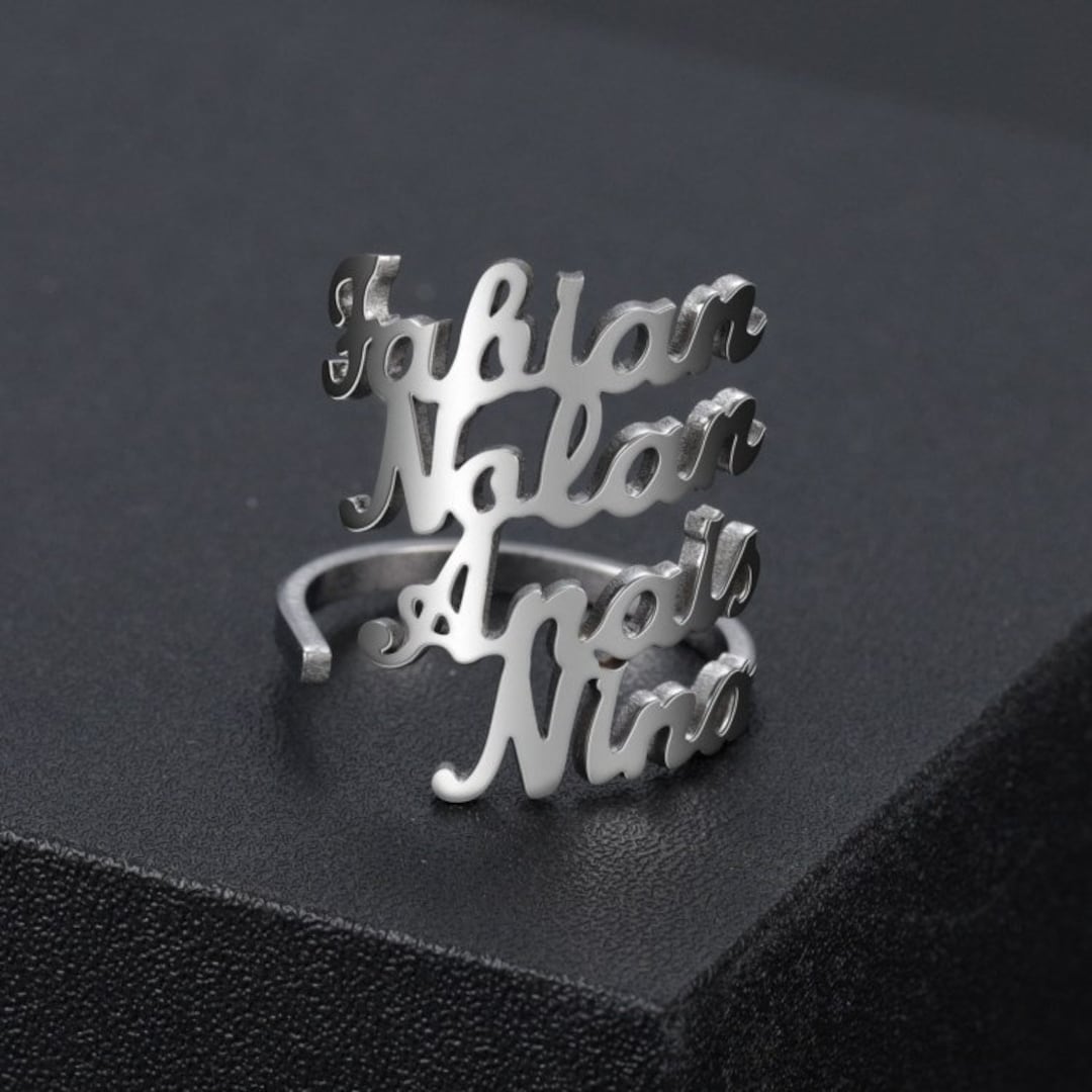 Adjustable Four Name Ring by Beceff® • Free Size Triple 4 Names ...