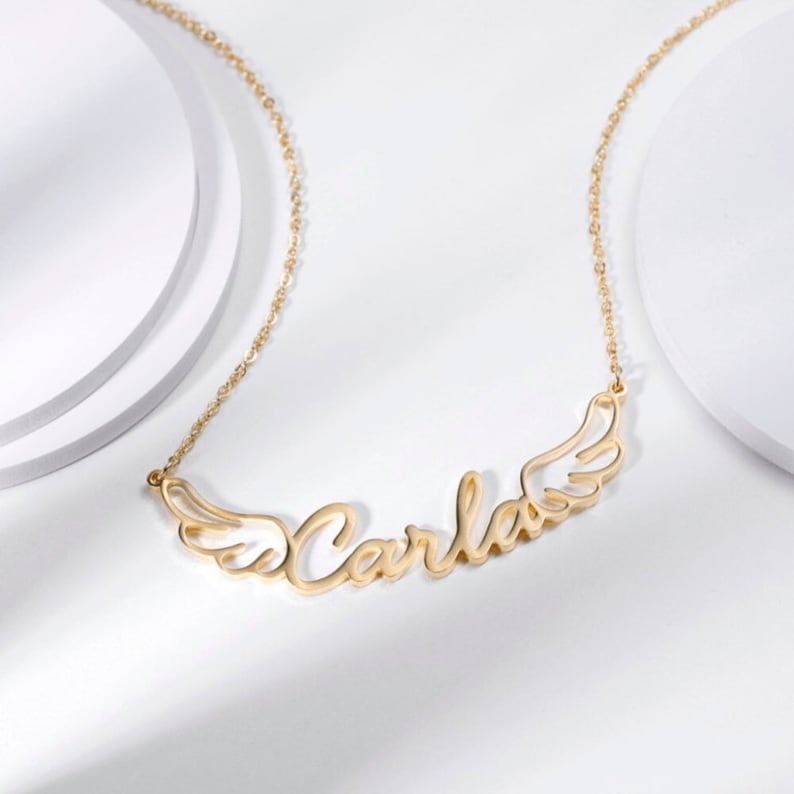 Personalized Angel Wings Name Necklace by Beceff® • Cursive Font ...
