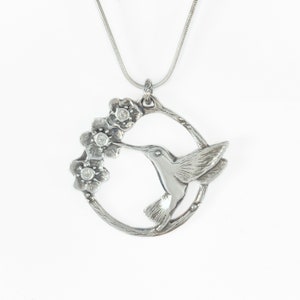 Silver Hummingbird Necklace - Topaz Necklace - Bird Necklace - Bird ...