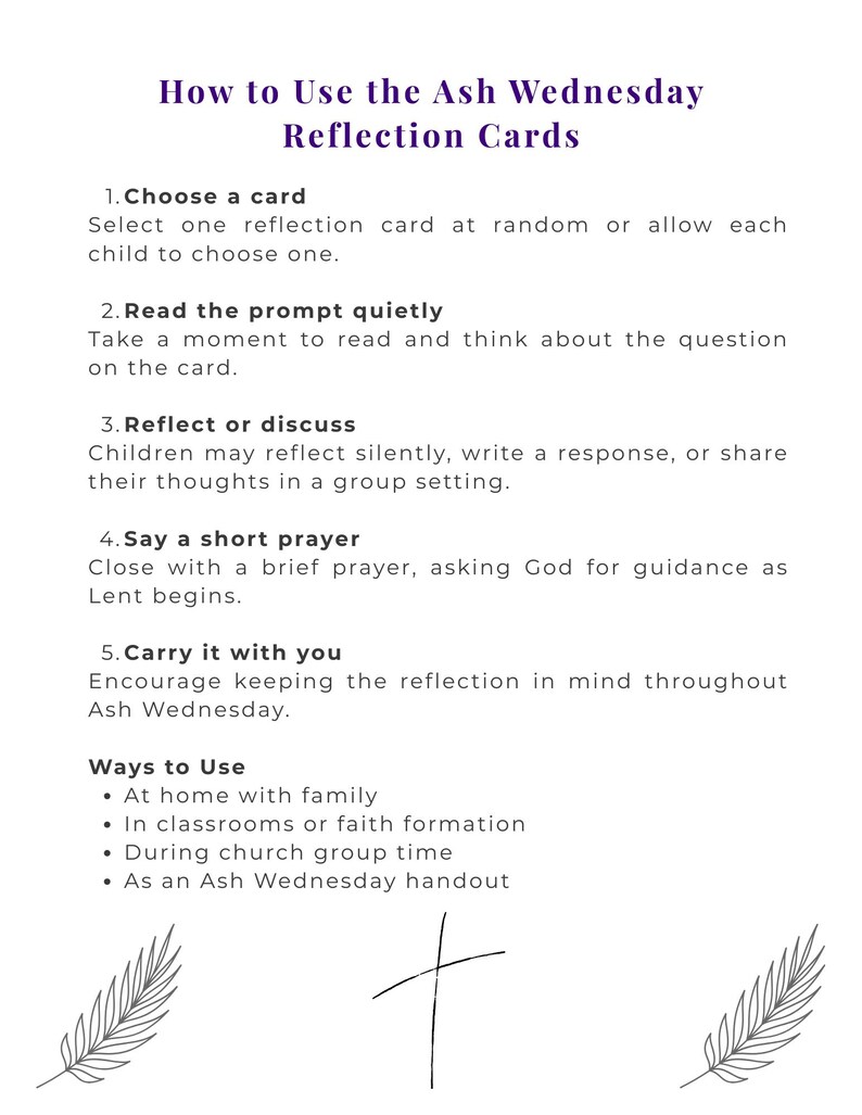 Ash Wednesday Reflection Cards, Classroom Lent Printable, Lent Crafts ...