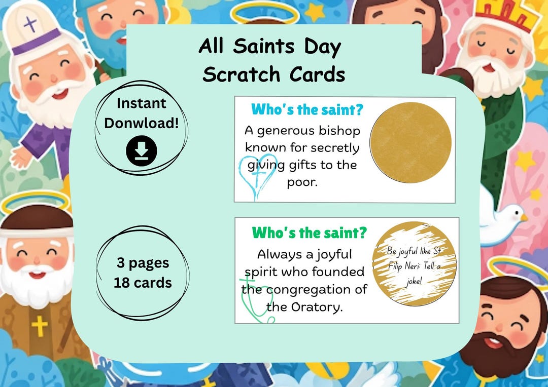 Printable All Saints Day Scratch off Game Cards, Kids All Saints ...