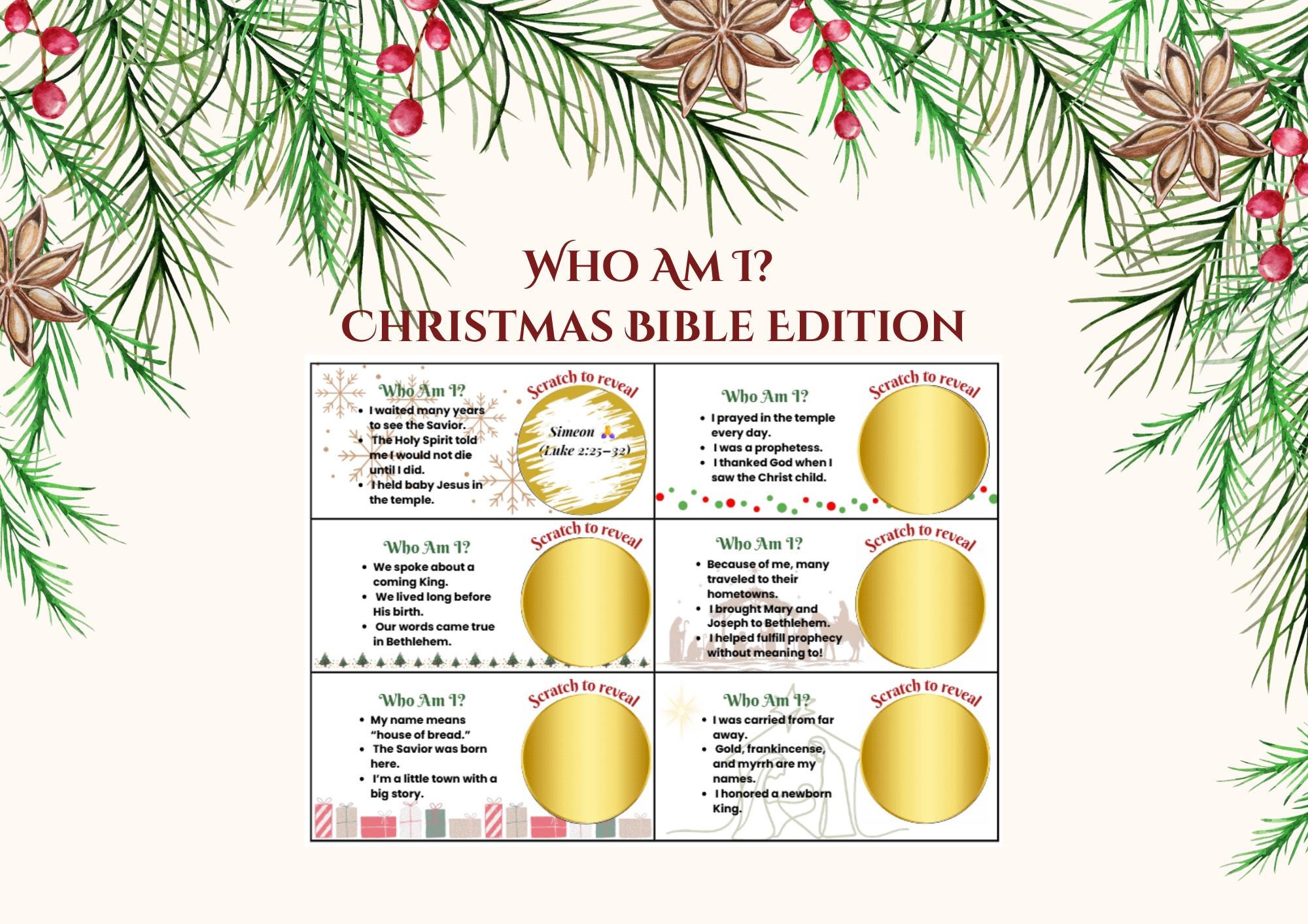 Who Am I? Christmas Bible Game – 24 Scratch-off Cards – Christian ...