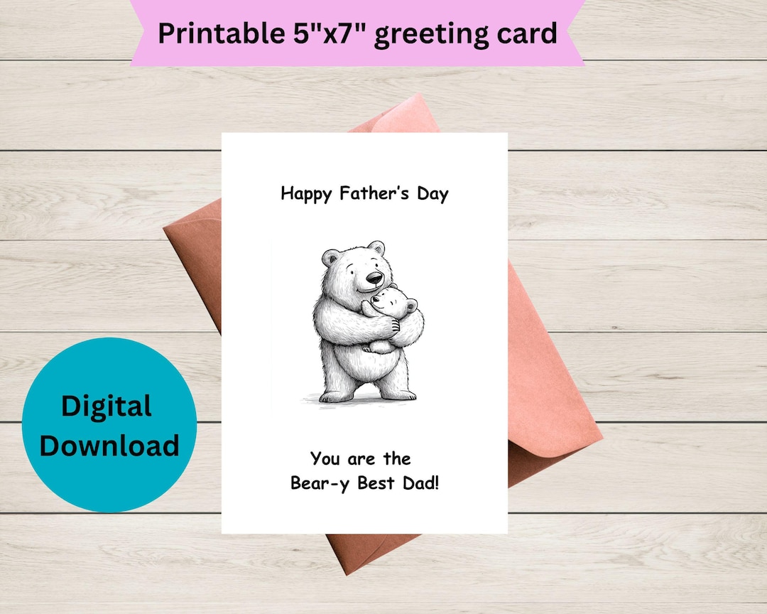 Father's Day Coloring Card Printable, Father's Day Card Printable, Bear ...