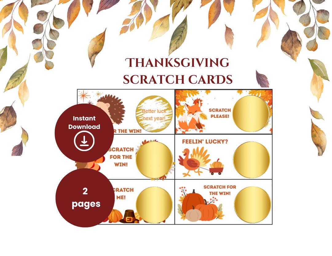 Printable Thanksgiving Scratch off Game Cards, Friendsgiving Dinner ...