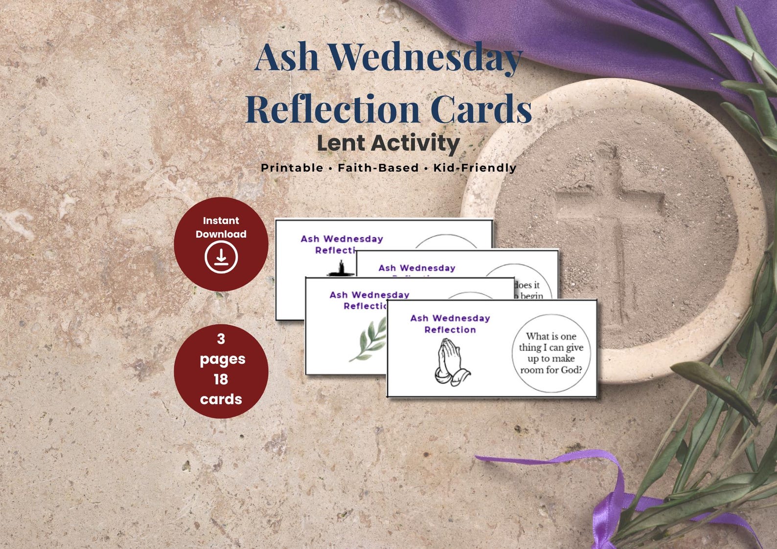 Ash Wednesday Reflection Cards, Classroom Lent Printable, Lent Crafts ...