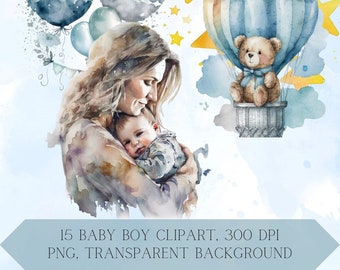 Baby Boy Bundle,watercolor Clipart,baby Shower,newborn Baby, Clipart ...