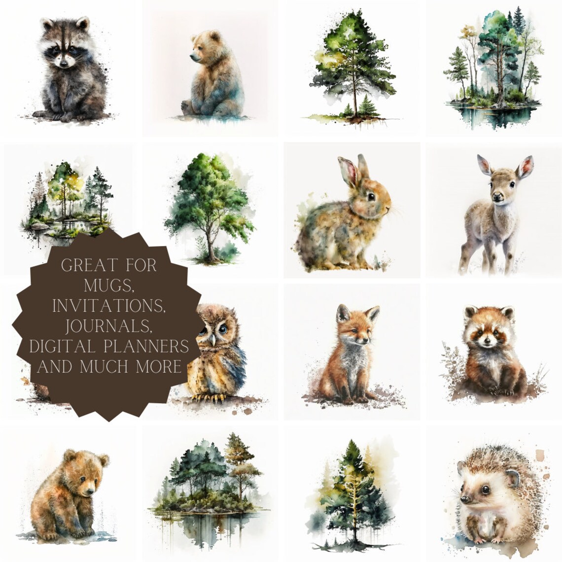 25 PNG Watercolor Baby Woodland Animals, Clipart Bundle, Little ...