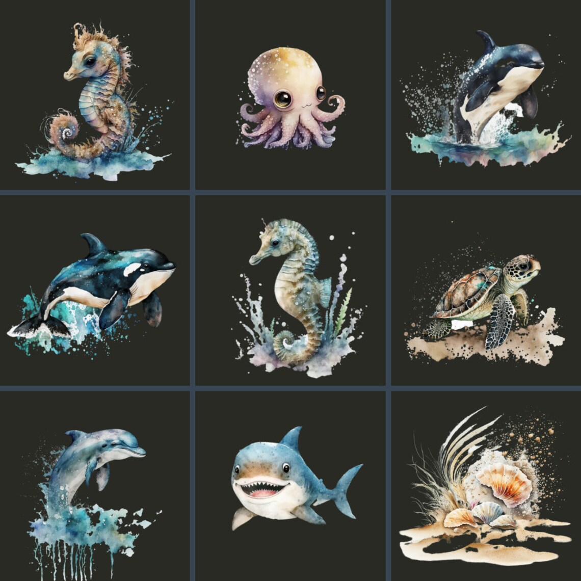 26 Cute Under the Sea Animals Watercolor Clip Art Bundle, Sea Animals ...