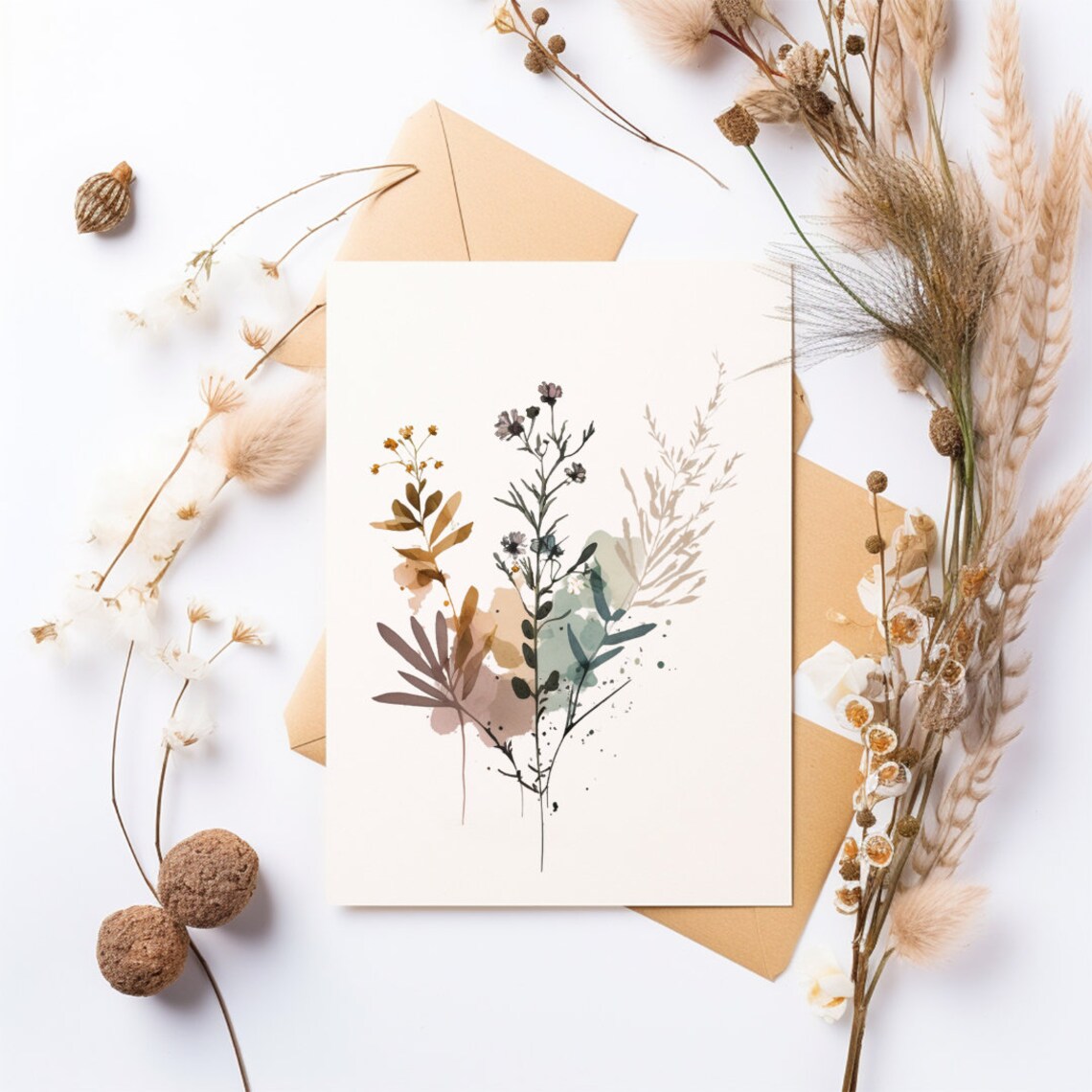 Watercolor Wild Meadow Flowers / Earth Toned Floral Wedding Invitation ...