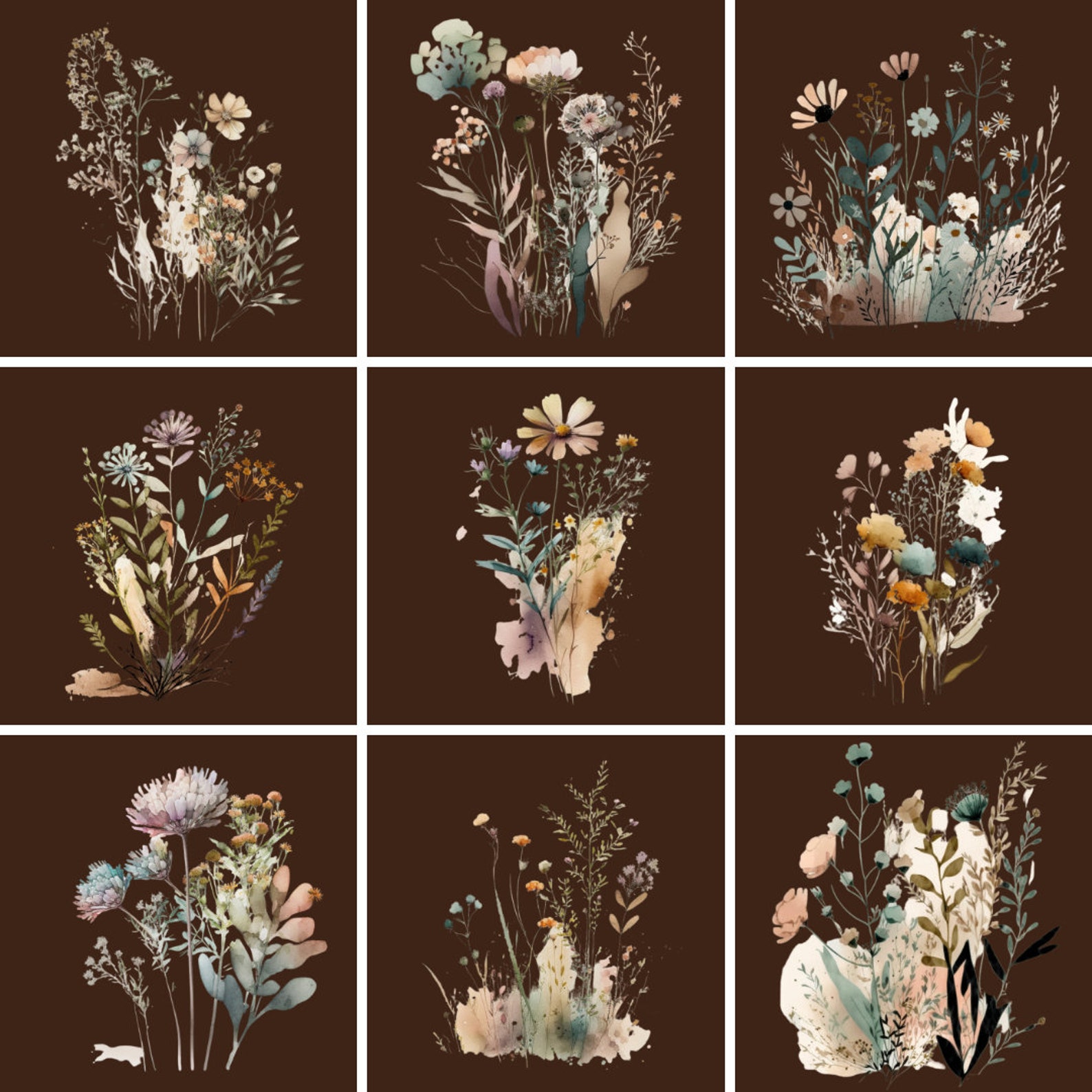 Watercolor Wild Meadow Flowers / Earth Toned Floral Wedding Invitation ...