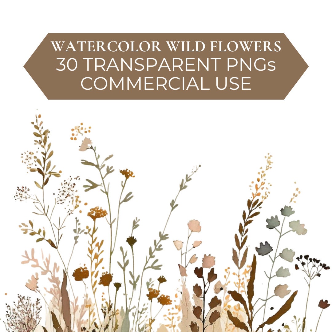 Watercolor Wild Meadow Flowers / Earth Toned Floral Wedding Invitation ...