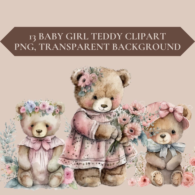Fluffy Baby Girl Teddy Bear Clipart - 13 High Quality PNG, 300 DPI ...