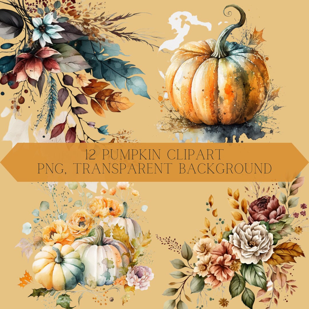 Watercolor Pumpkin Clipart Bundle, Floral Pumpkin Graphics ...