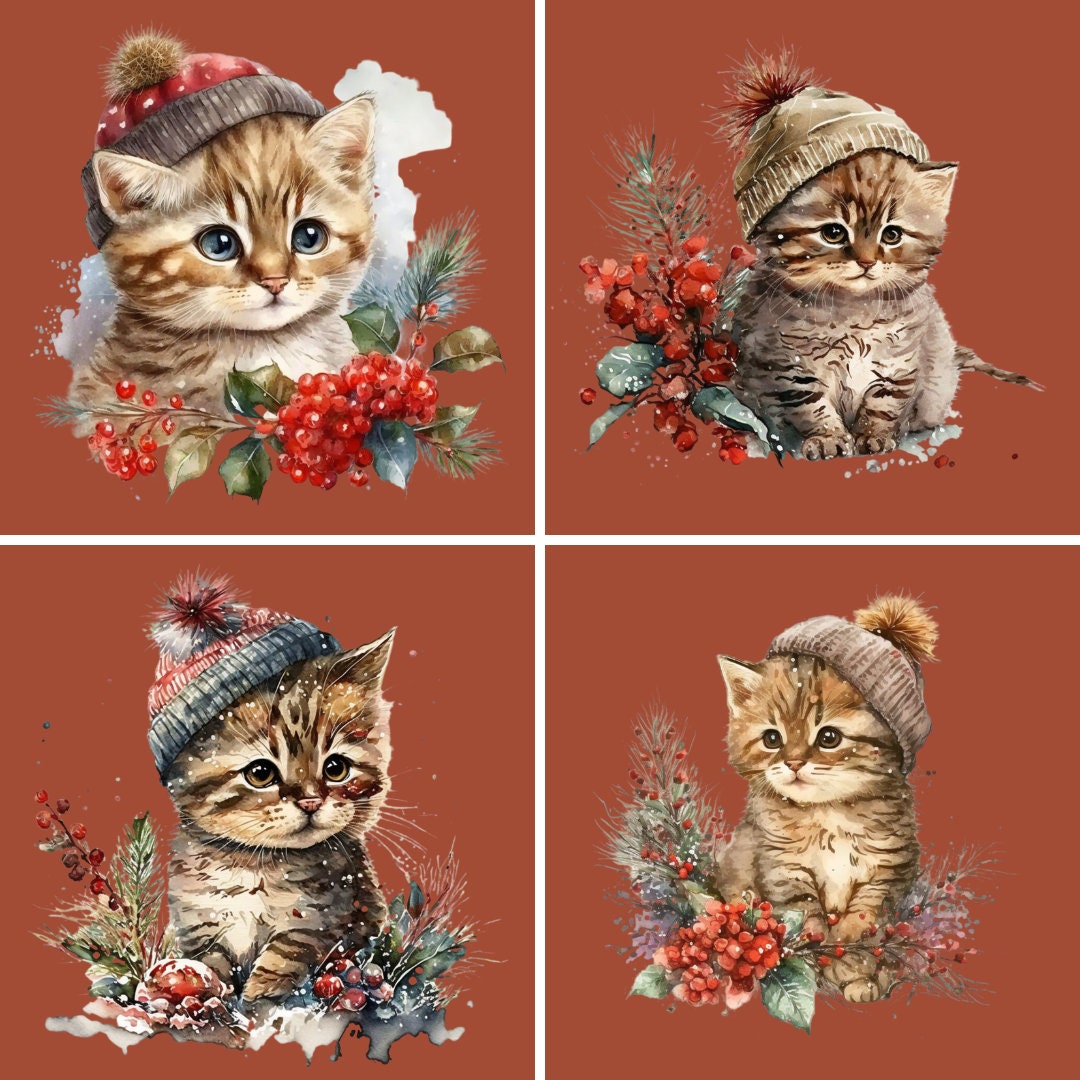 Cute Christmas Cats Clipart / Transparent Pngs / Commercial - Etsy