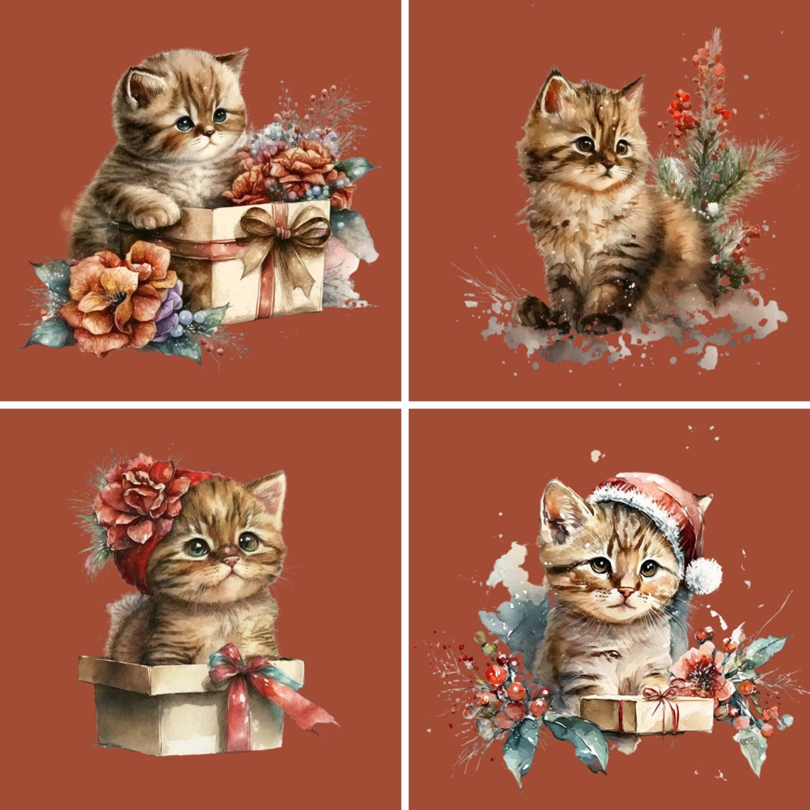 Cute Christmas Cats Clipart / Transparent Pngs / Commercial - Etsy