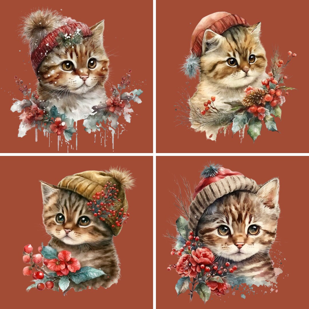 Cute Christmas Cats Clipart / Transparent Pngs / Commercial - Etsy