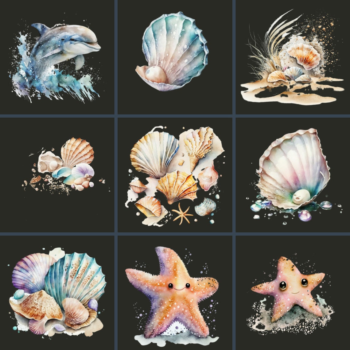 26 Cute Under the Sea Animals Watercolor Clip Art Bundle, Sea Animals ...