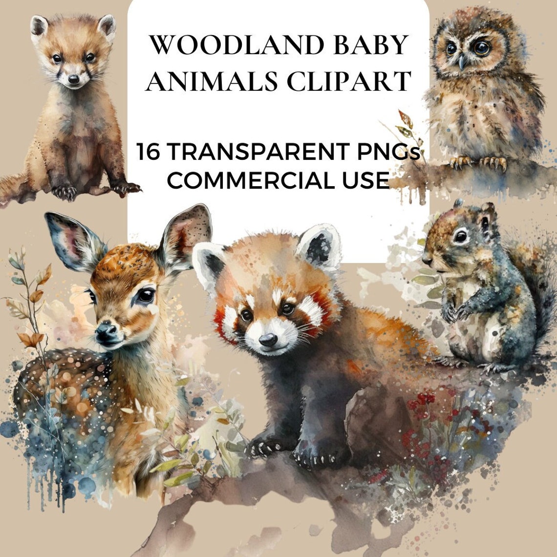 Woodland Animals Clipart Watercolor / Clipart for Commercial - Etsy