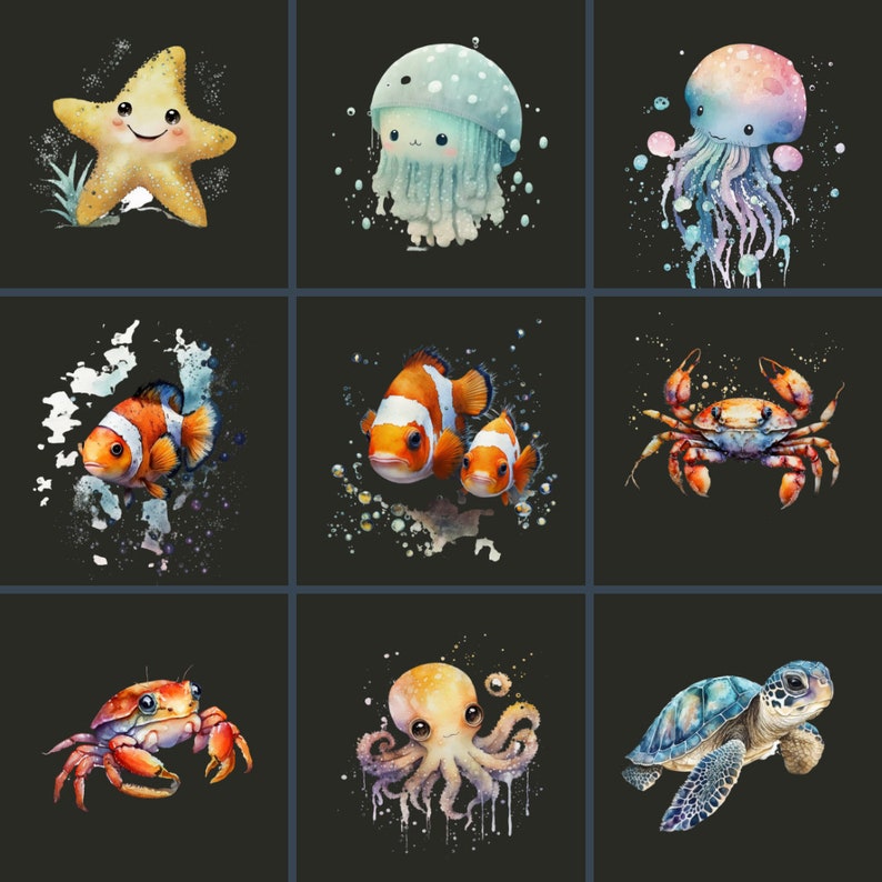 26 Cute Under the Sea Animals Watercolor Clip Art Bundle, Sea Animals ...