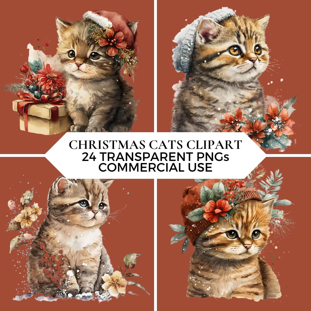 Cute Christmas Cats Clipart / Transparent Pngs / Commercial - Etsy