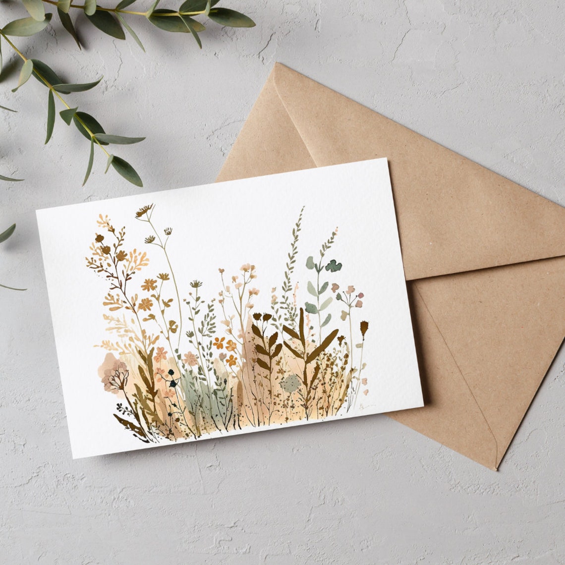 Watercolor Wild Meadow Flowers / Earth Toned Floral Wedding Invitation ...