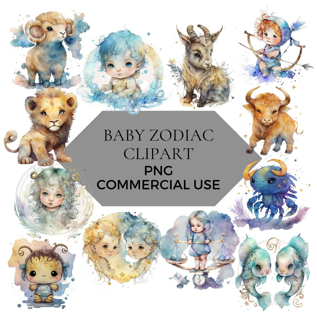 Watercolor Baby Zodiac Signs / Animal Horoscope / Nursery Decor / Baby ...