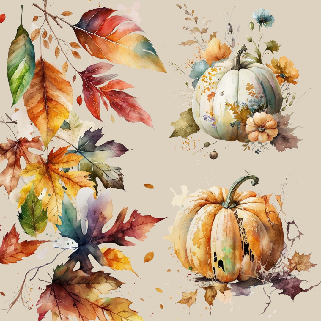 Watercolor Pumpkin Clipart Bundle, Floral Pumpkin Graphics ...