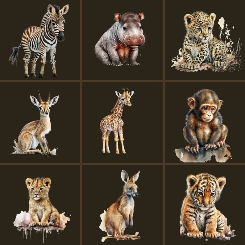 Safari Wild Animals Clipart Watercolor, Clipart for Commercial Use ...
