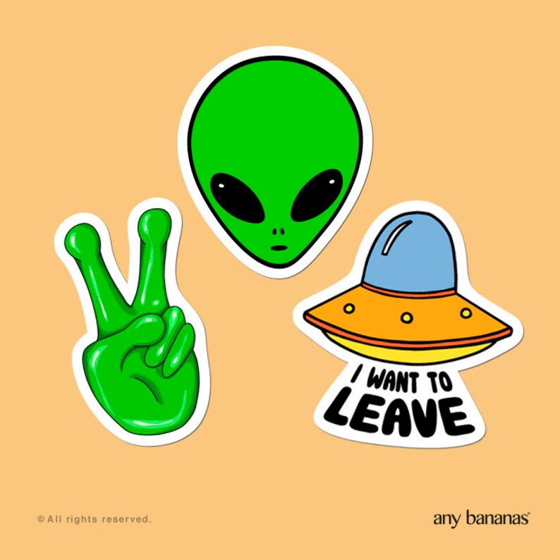 3 Stickers Alien Head Sticker Waterproof UFO Vinyl Space Meme | Etsy