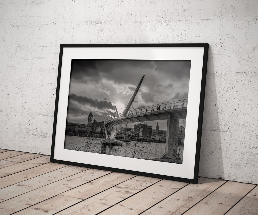Derry Photos Peace Bridge Guildhall on River Foyle Black White Art ...