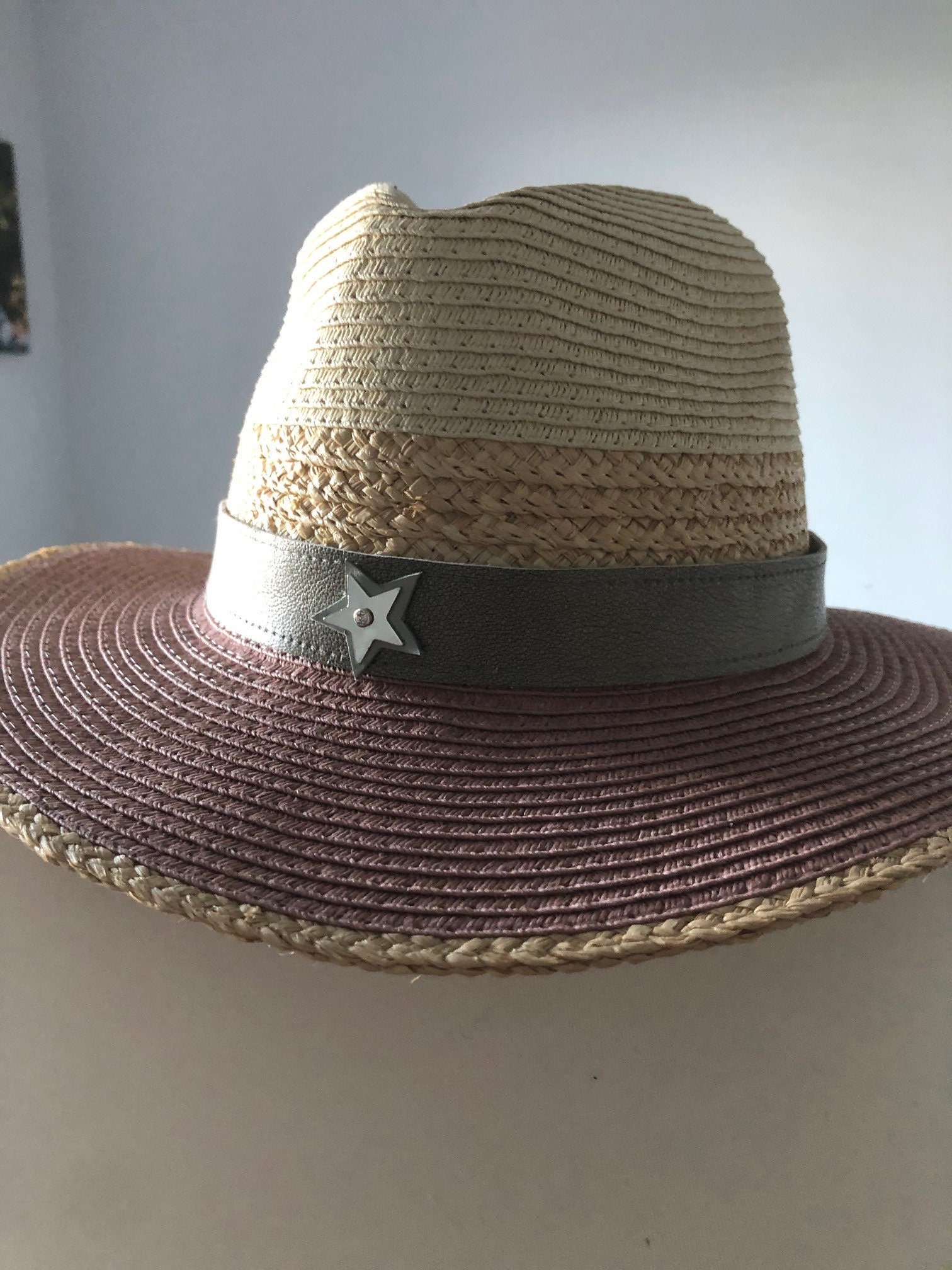 Boho Fedora With Star Detail Leather Trim in Natural Colour - Etsy UK