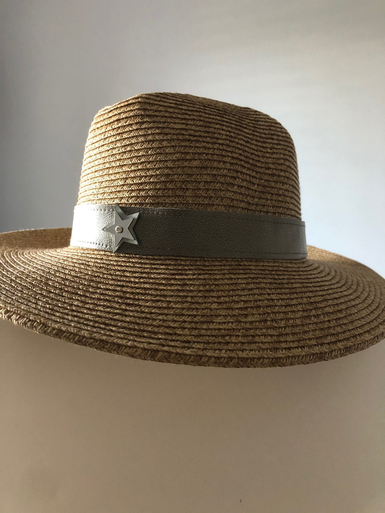 Boho Fedora With Star Detail Leather Trim in Natural Colour - Etsy UK