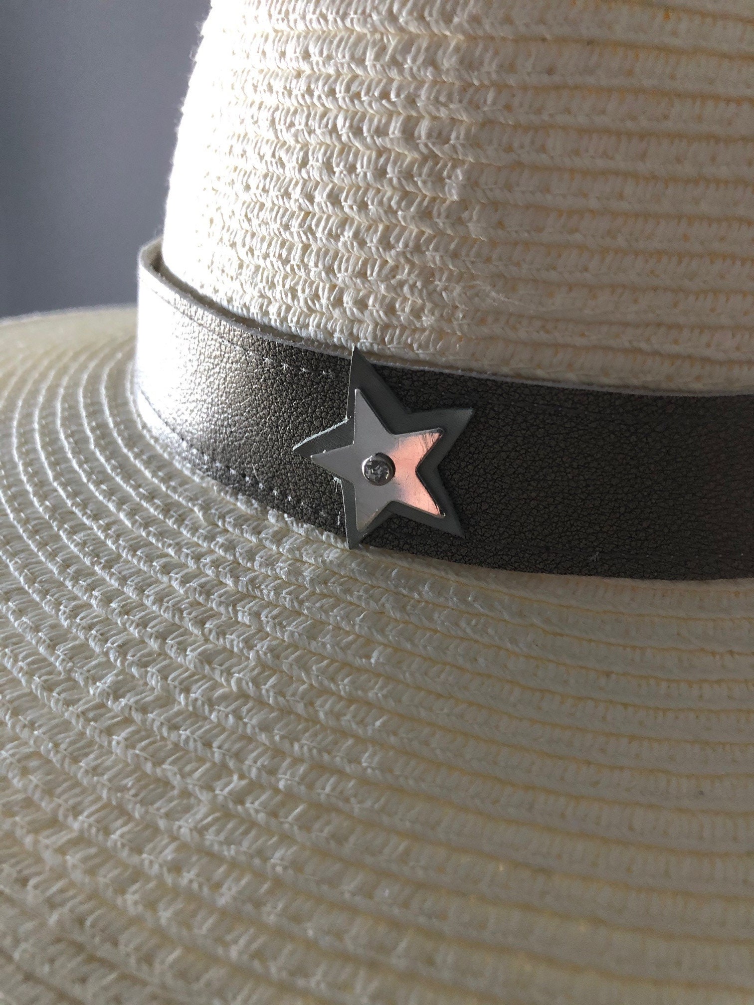 Boho Fedora With Star Detail Leather Trim in Natural Colour - Etsy UK