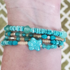 Caribbean Seas: Set of 2 Beaded Bracelets, Bracelet, Jewelry, Gifts for ...