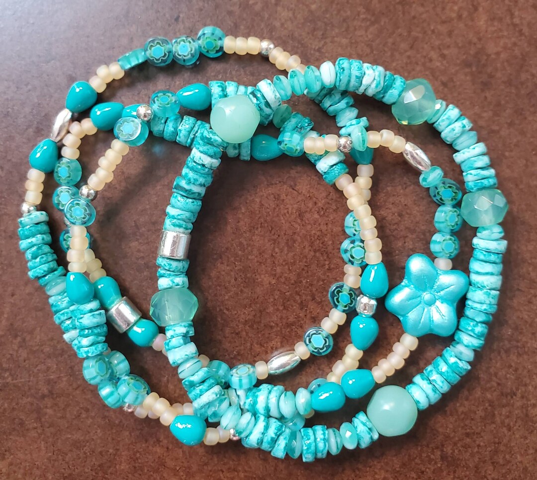 Caribbean Seas: Set of 2 Beaded Bracelets, Bracelet, Jewelry, Gifts for ...