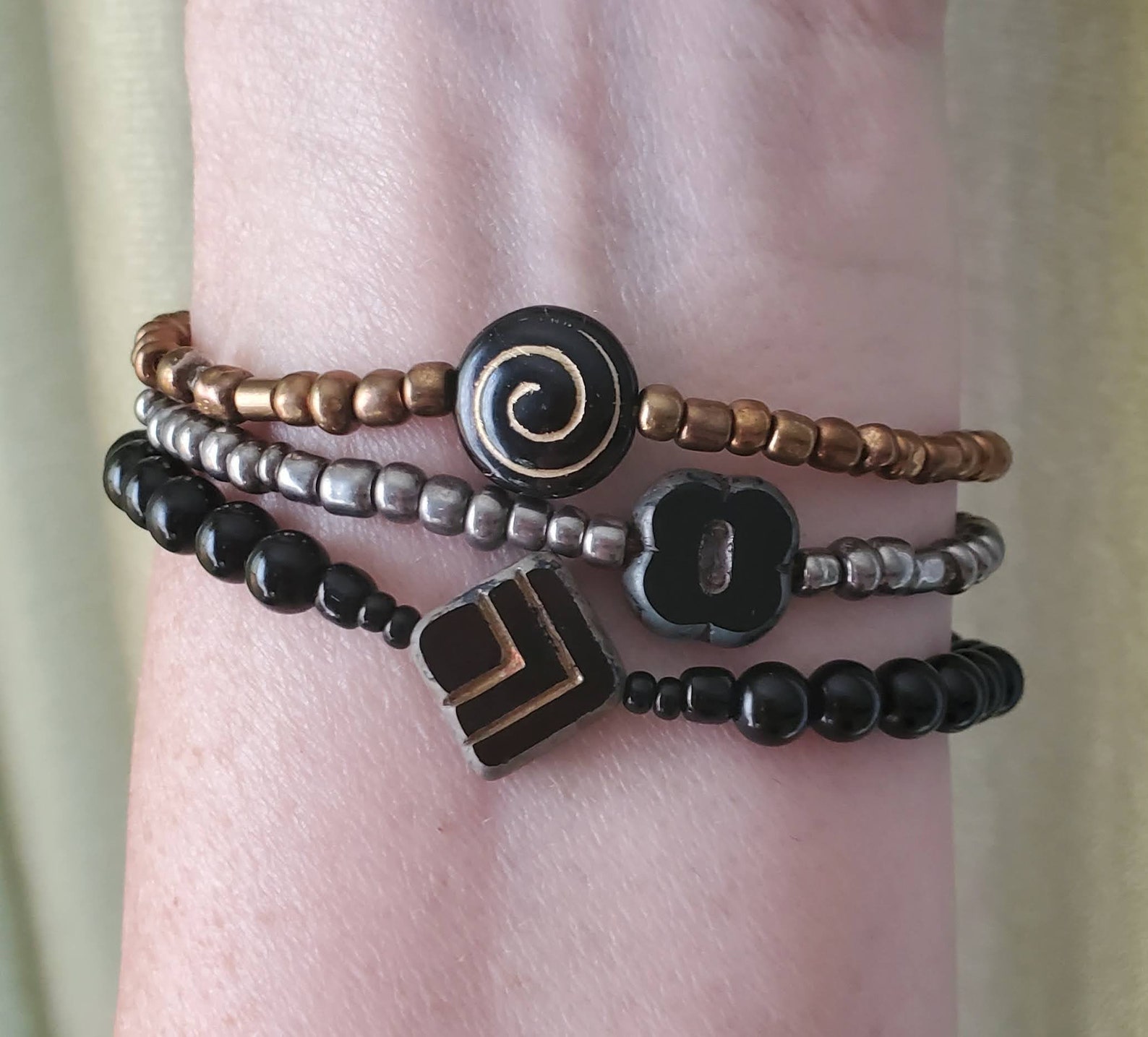 Geometric Funk: Set of 3 Beaded Bracelets, Geometric, Funky Jewelry ...