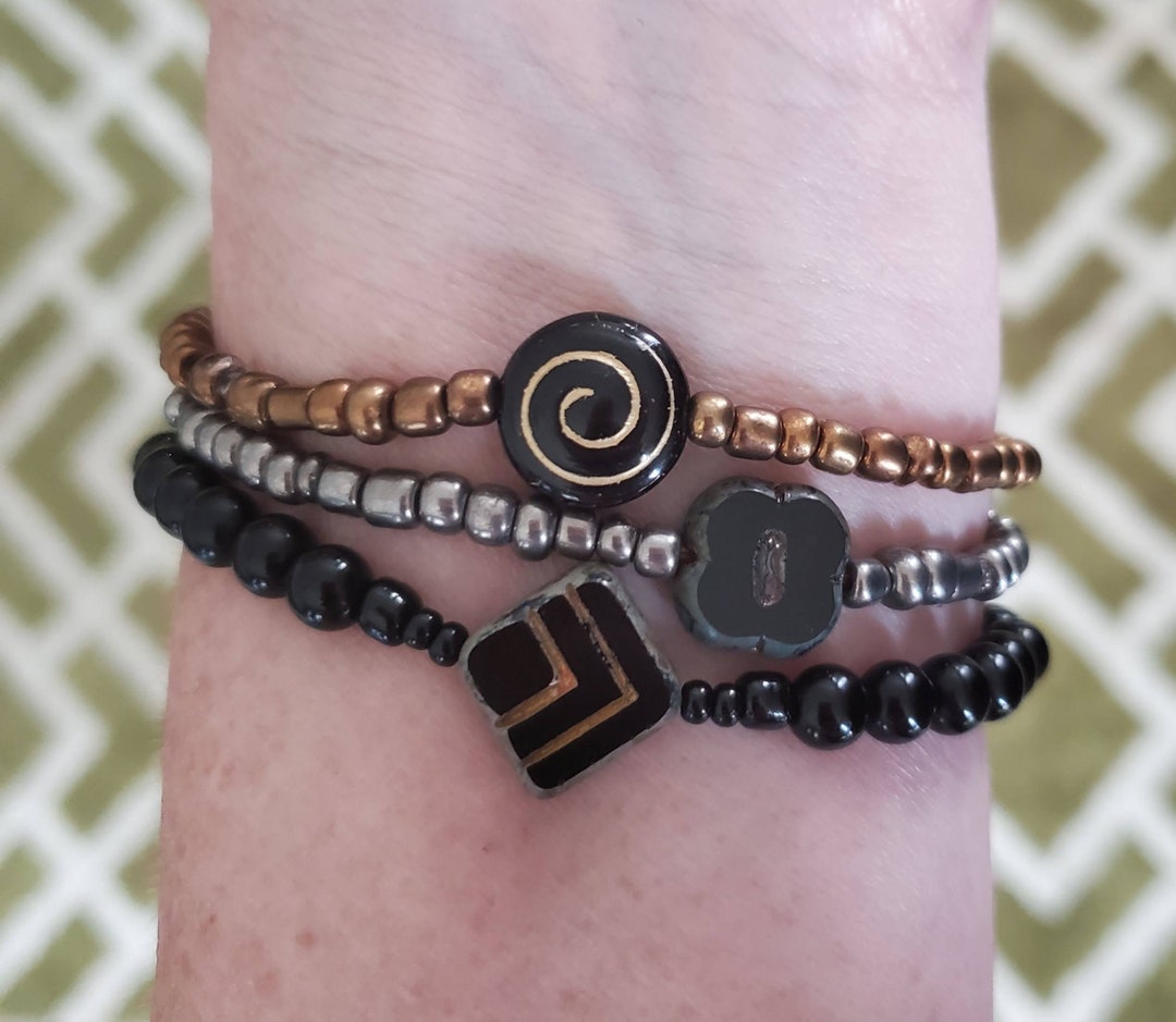 Geometric Funk: Set of 3 Beaded Bracelets, Geometric, Funky Jewelry ...