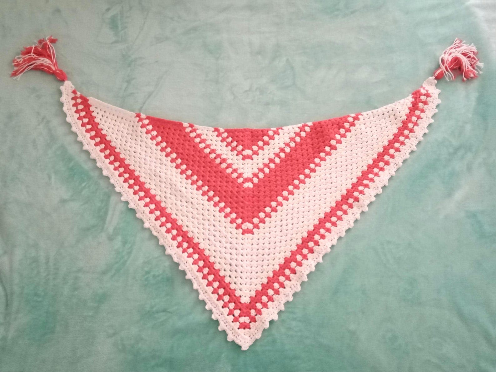 Shawl in Crochet "strawberry Cream" - 100% Recycled Cotton. Hand Made ...