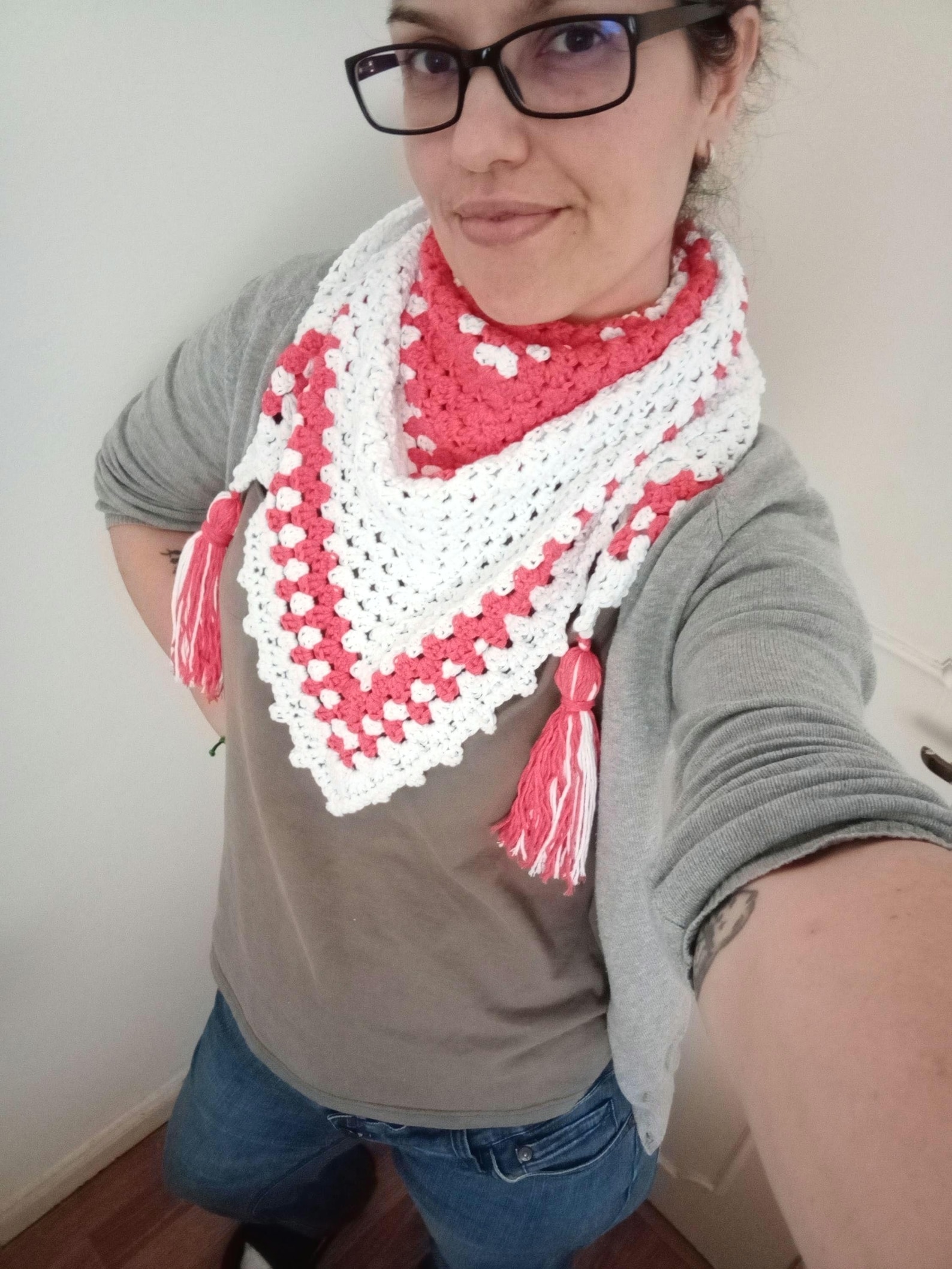 Shawl in Crochet "strawberry Cream" - 100% Recycled Cotton. Hand Made ...
