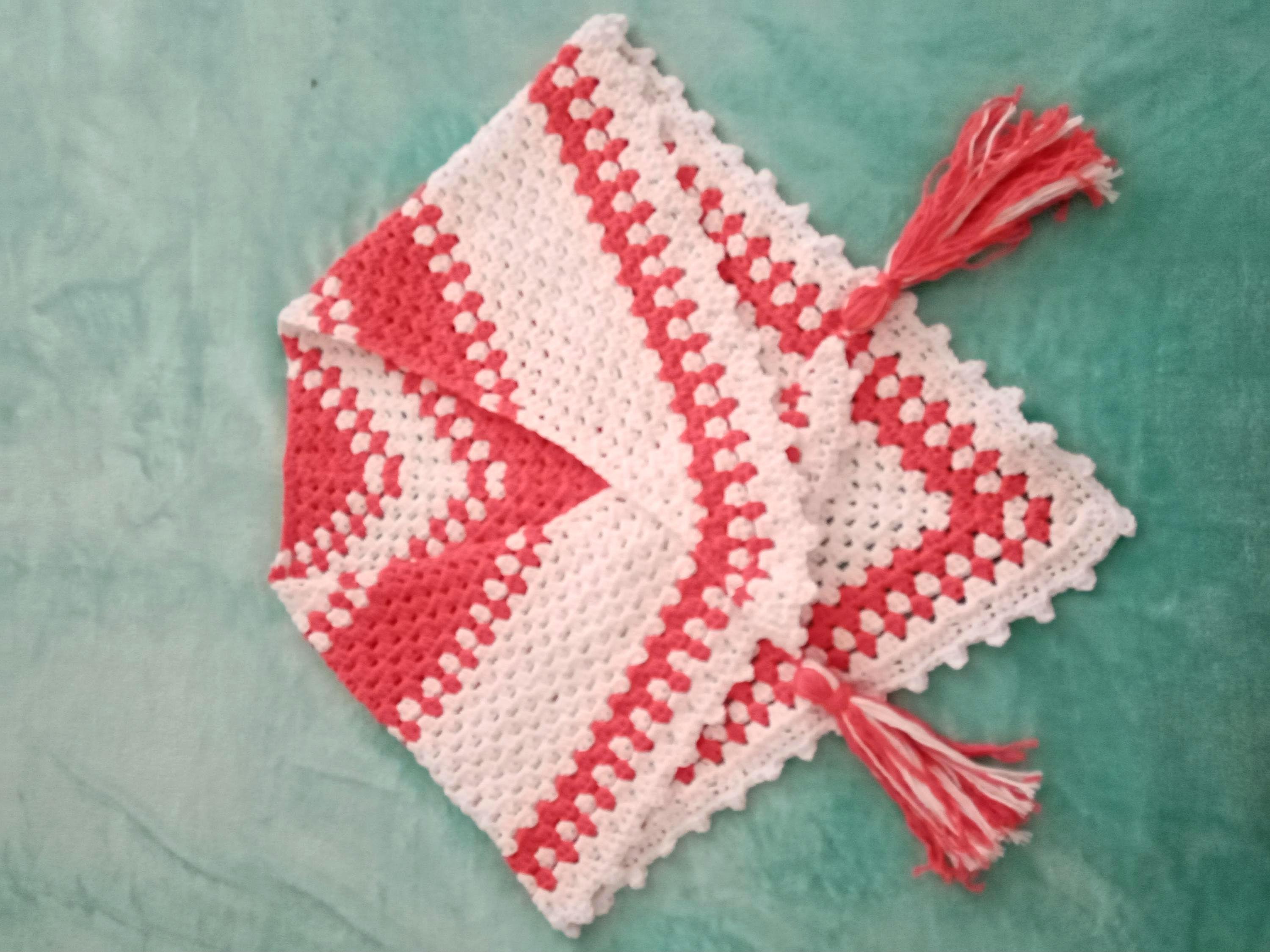 Shawl in Crochet "strawberry Cream" - 100% Recycled Cotton. Hand Made ...