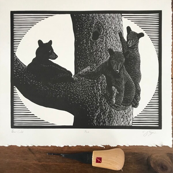 Linocut Bear - Etsy