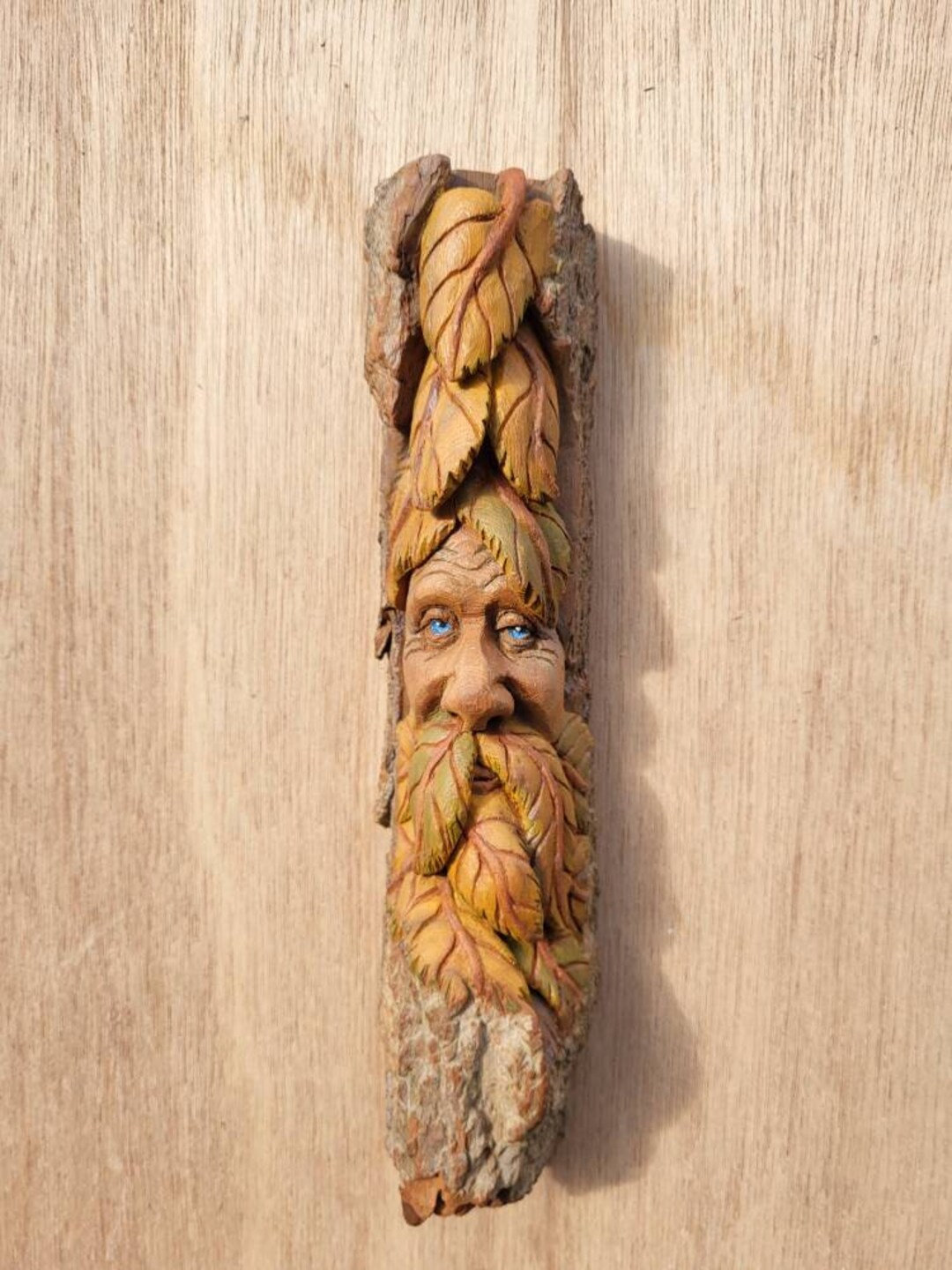 Green Man Woodcarving in Bark. - Etsy