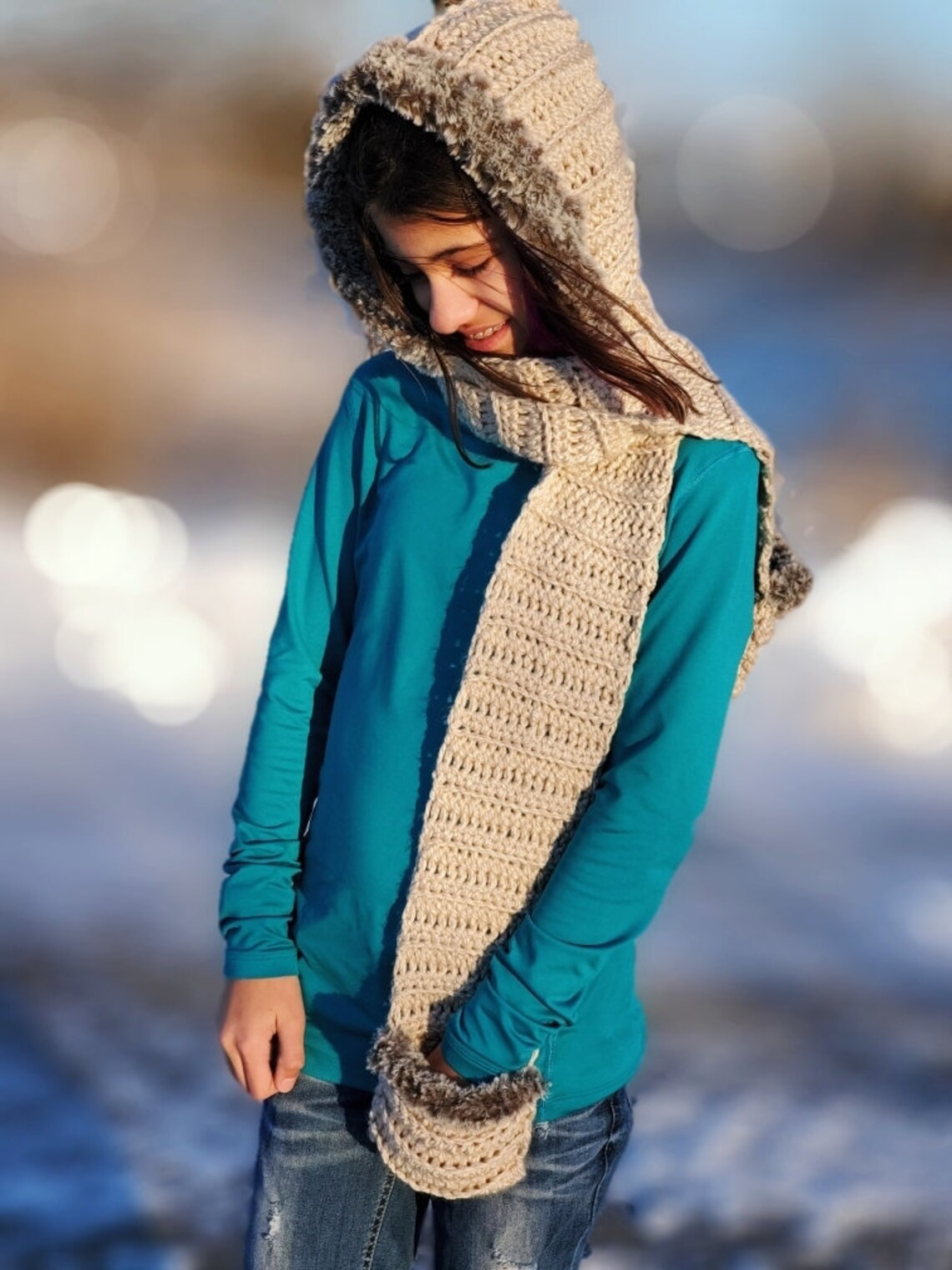 Pattern Only Phantom Faux Hooded Scarf With Pockets Bulky | Etsy