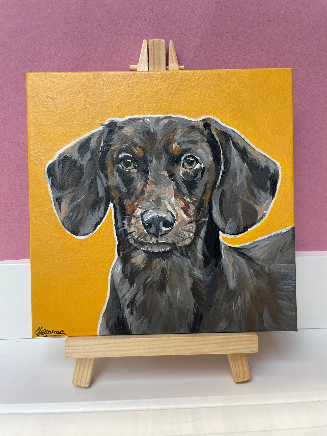 Dachshund Short-haired Original Dog Painting With Display Easel ...