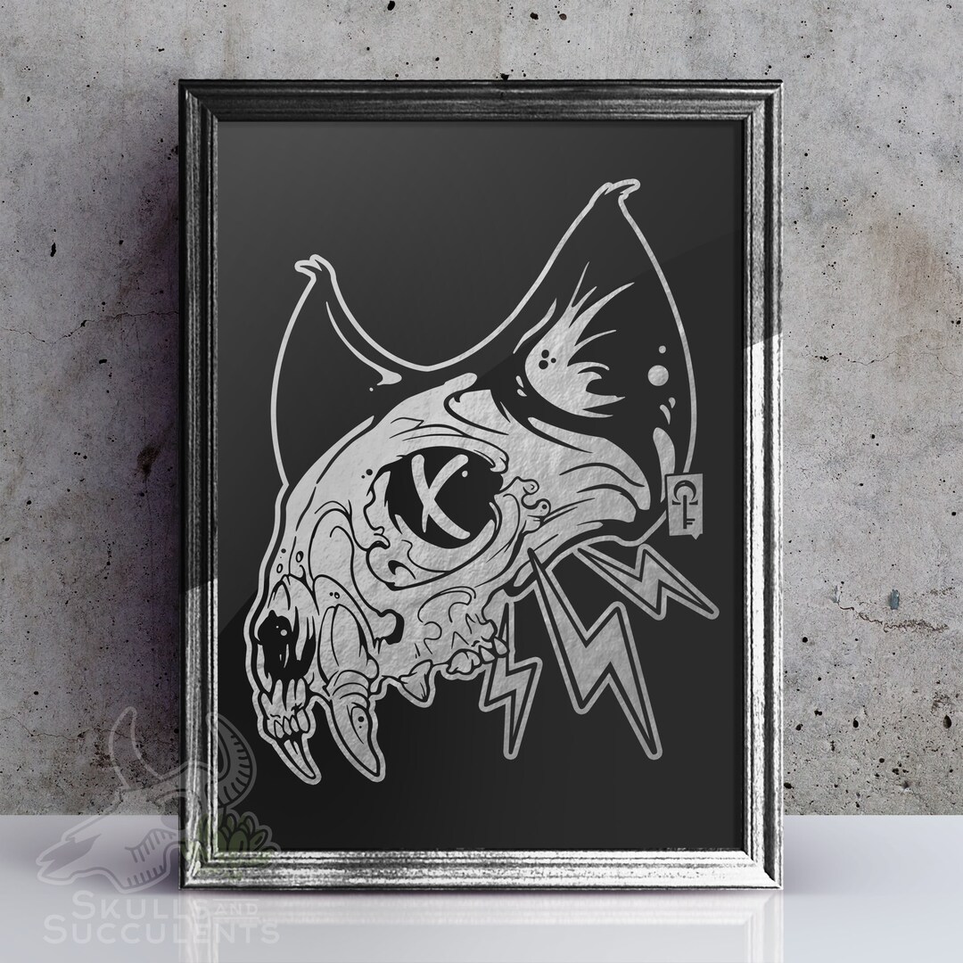 Cat Bat Numb Skull Foil Art Print - Etsy