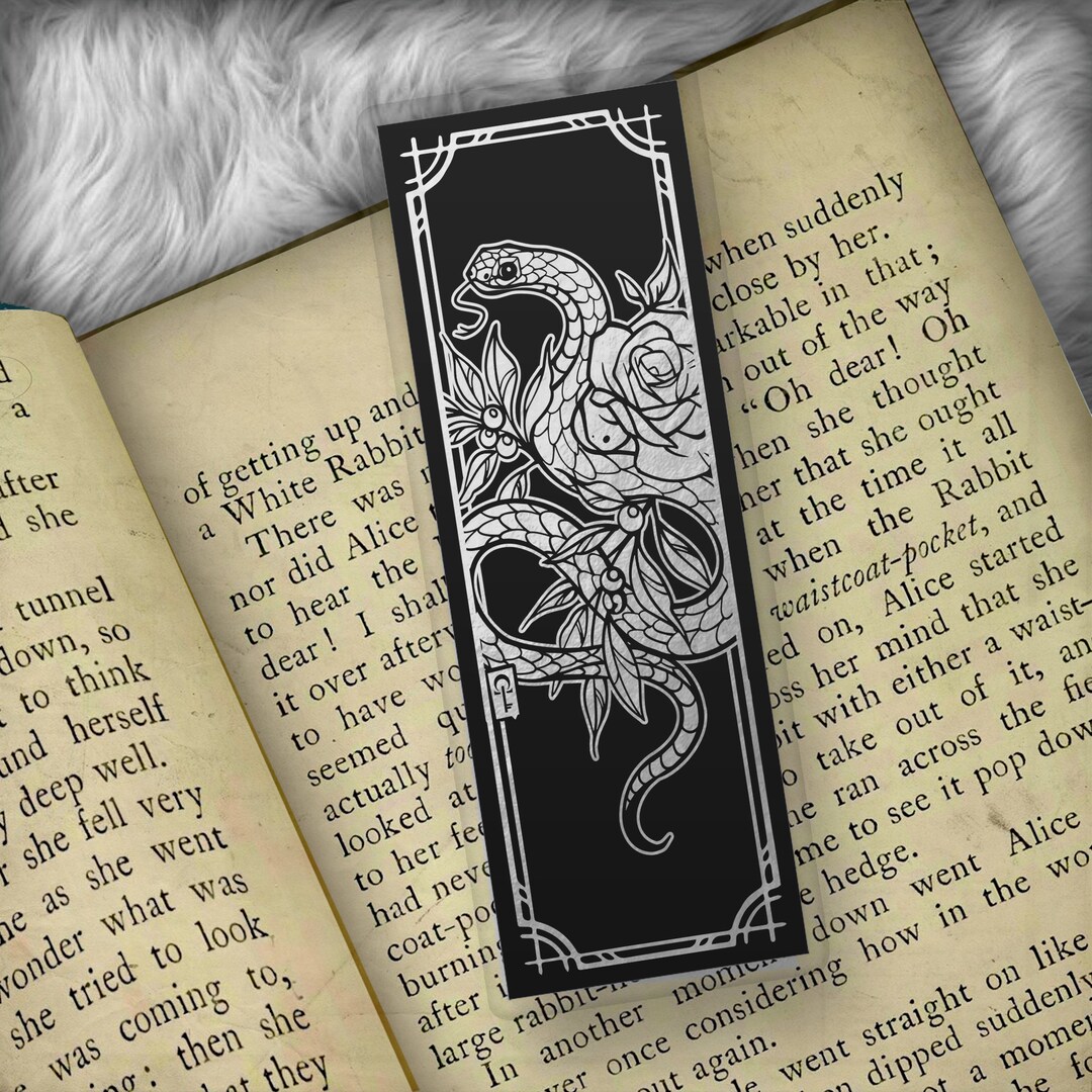 Snake and Rose Flower Foil Art Bookmark - Etsy