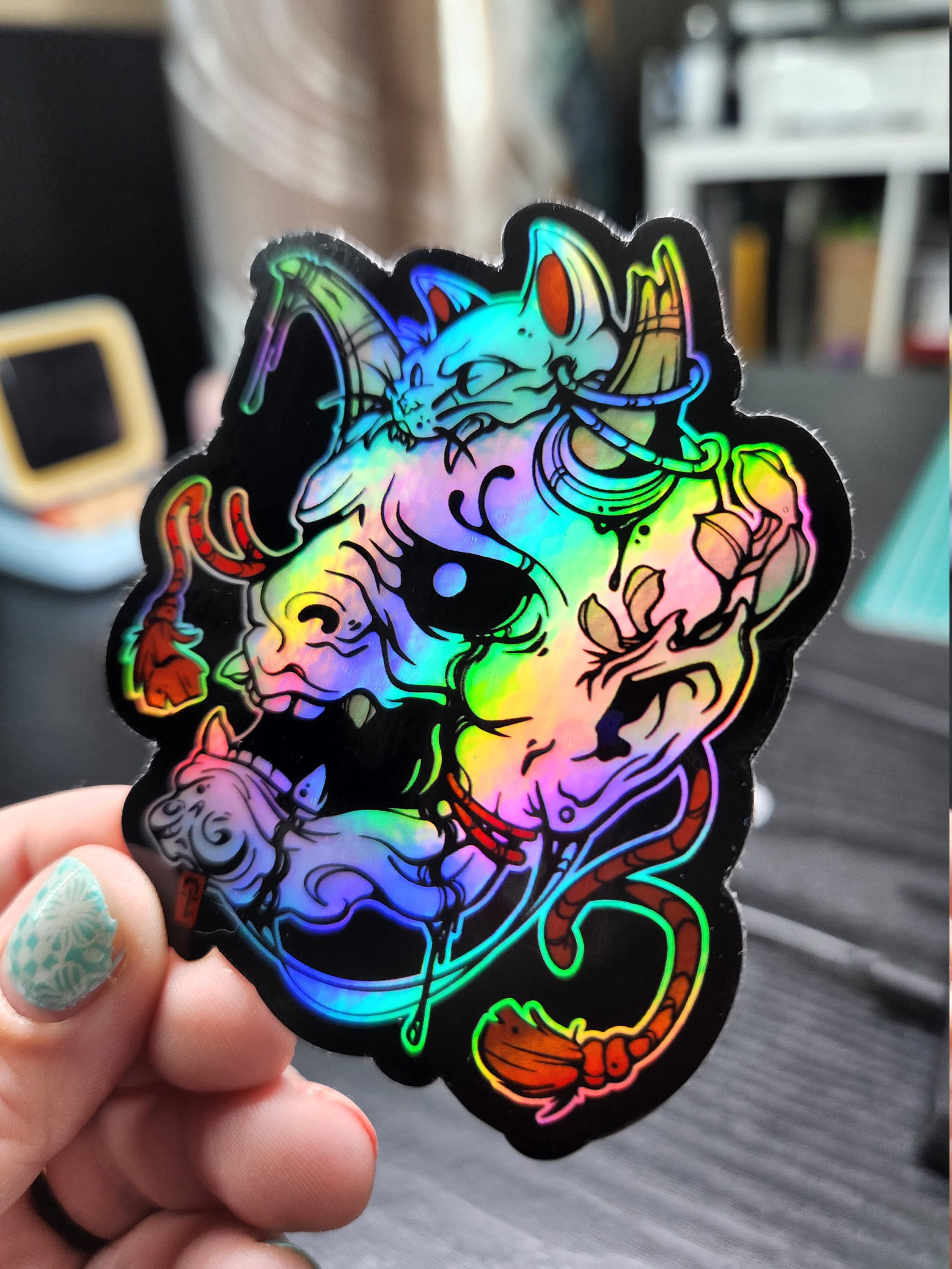 Japanese Hannya Mask Holographic Sticker - Etsy